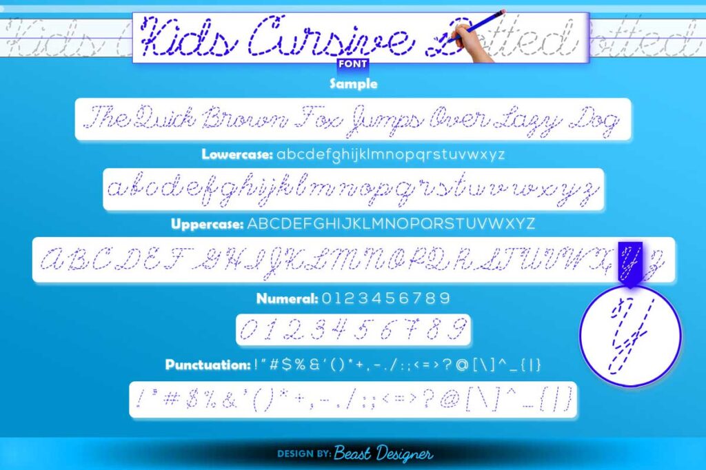 Kids Cursive Dotted Font - Beast Designer - Best KDP Interiors