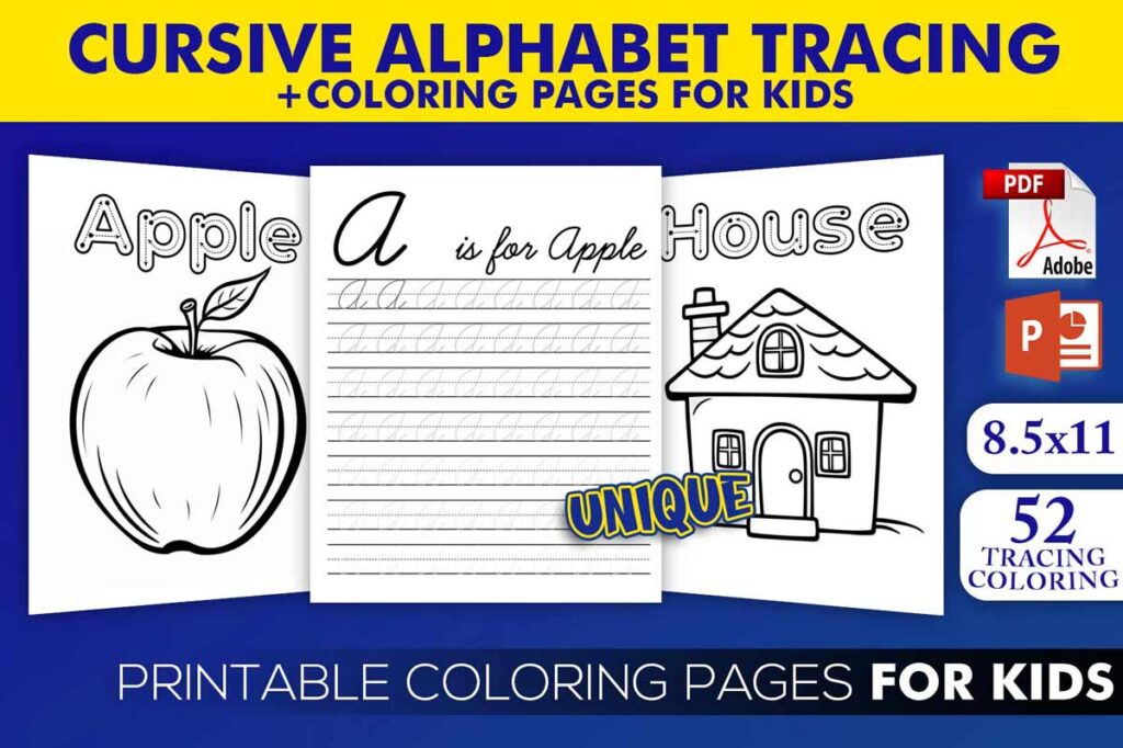 KDP Template: Cursive Alphabet Tracing – Coloring Pages – Handwriting ...